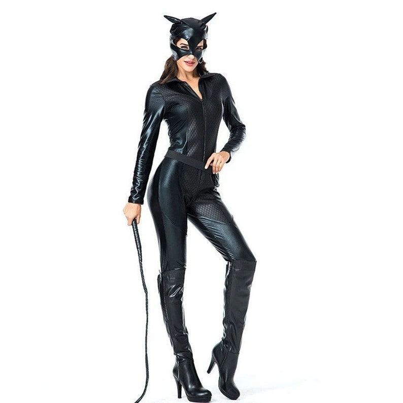 Catsuit Bodysuit Women PVC Latex Catsuit Jumpsuit Catwoman Costume ...