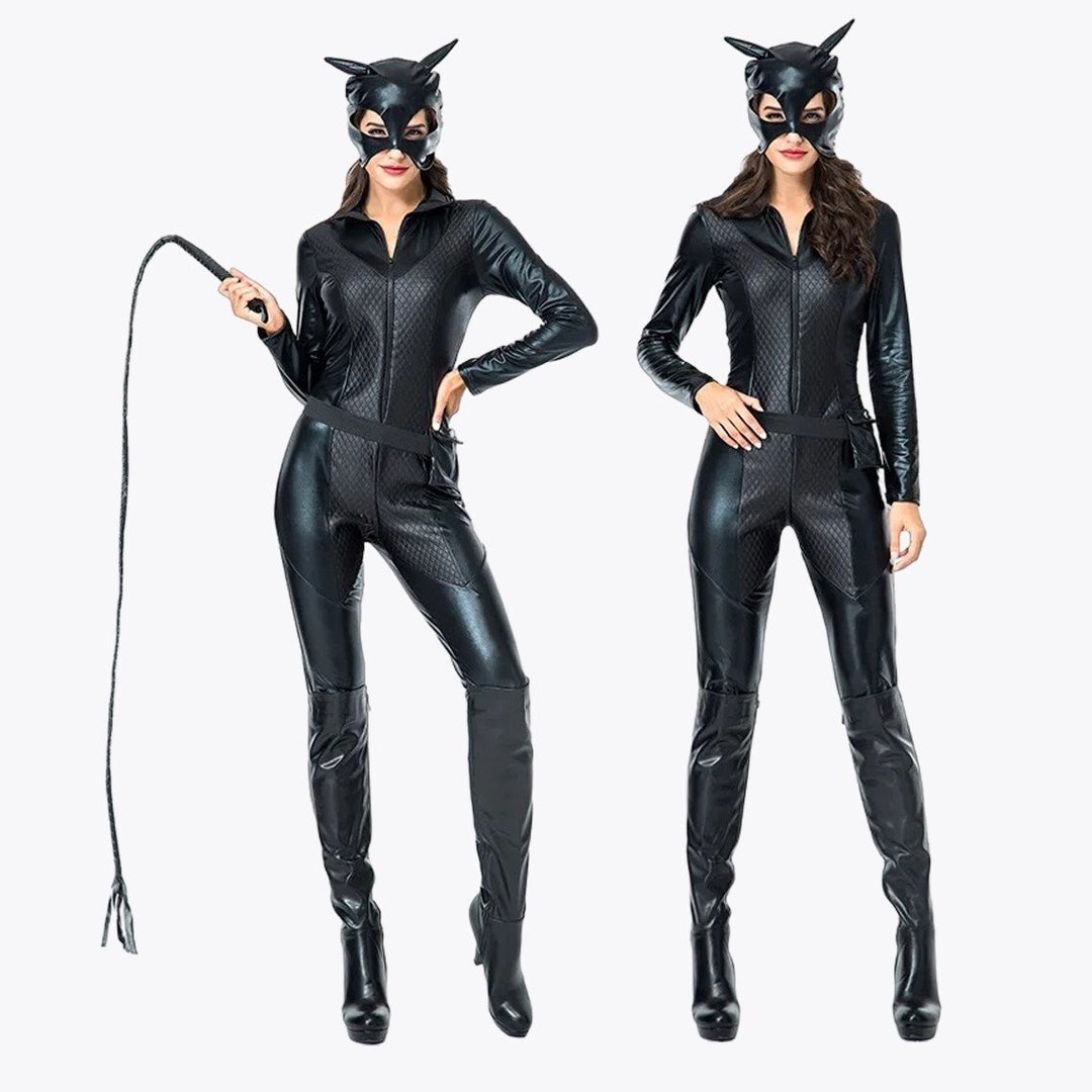 Catsuit Bodysuit Women PVC Latex Catsuit Jumpsuit Catwoman Costume ...