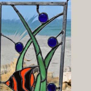 Ocean Life Colorful Red Fish Stained Glass Window Panel 3D Bubbles - Etsy