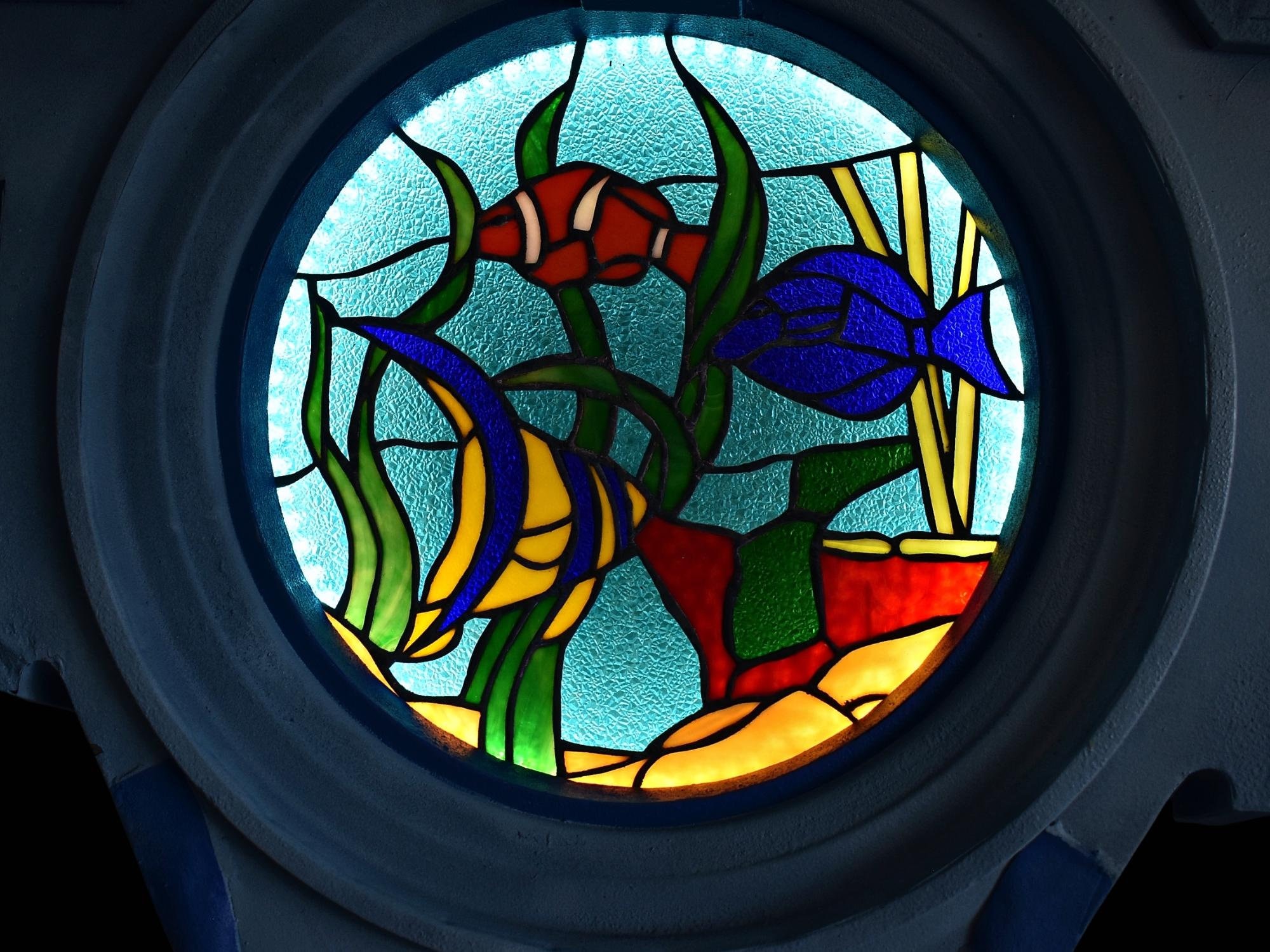 Coastal Stained Glass Portal Window Light Tropical Fish Wall Mount ...