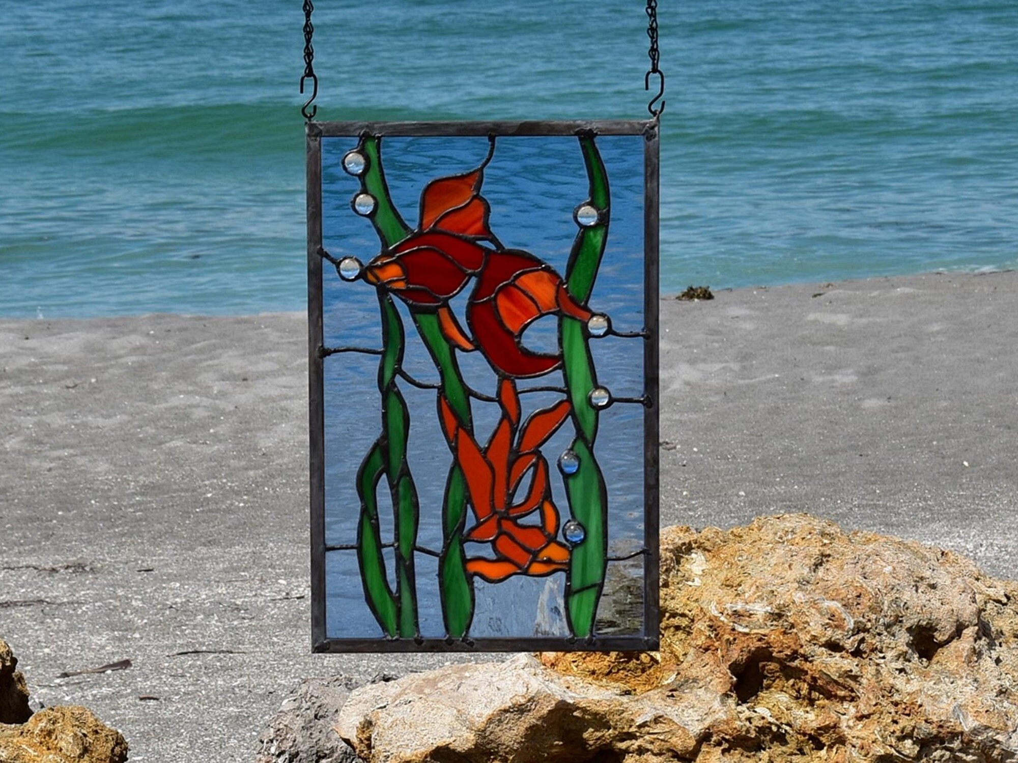 Tropical Beta Fish Stained Glass Window Panel Sidelight 3D Water ...