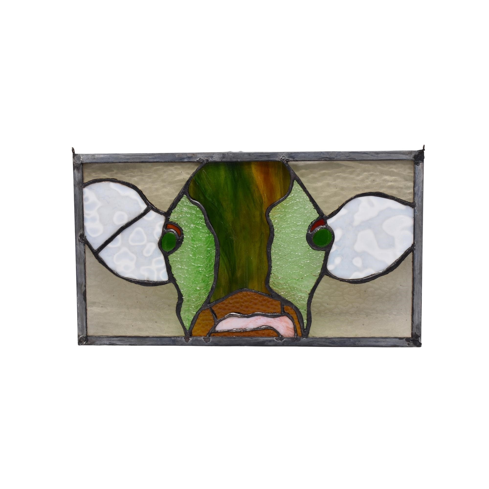 Farmhouse Stained Glass Panel Peeking Cow, Cow Stained Glass Panel ...