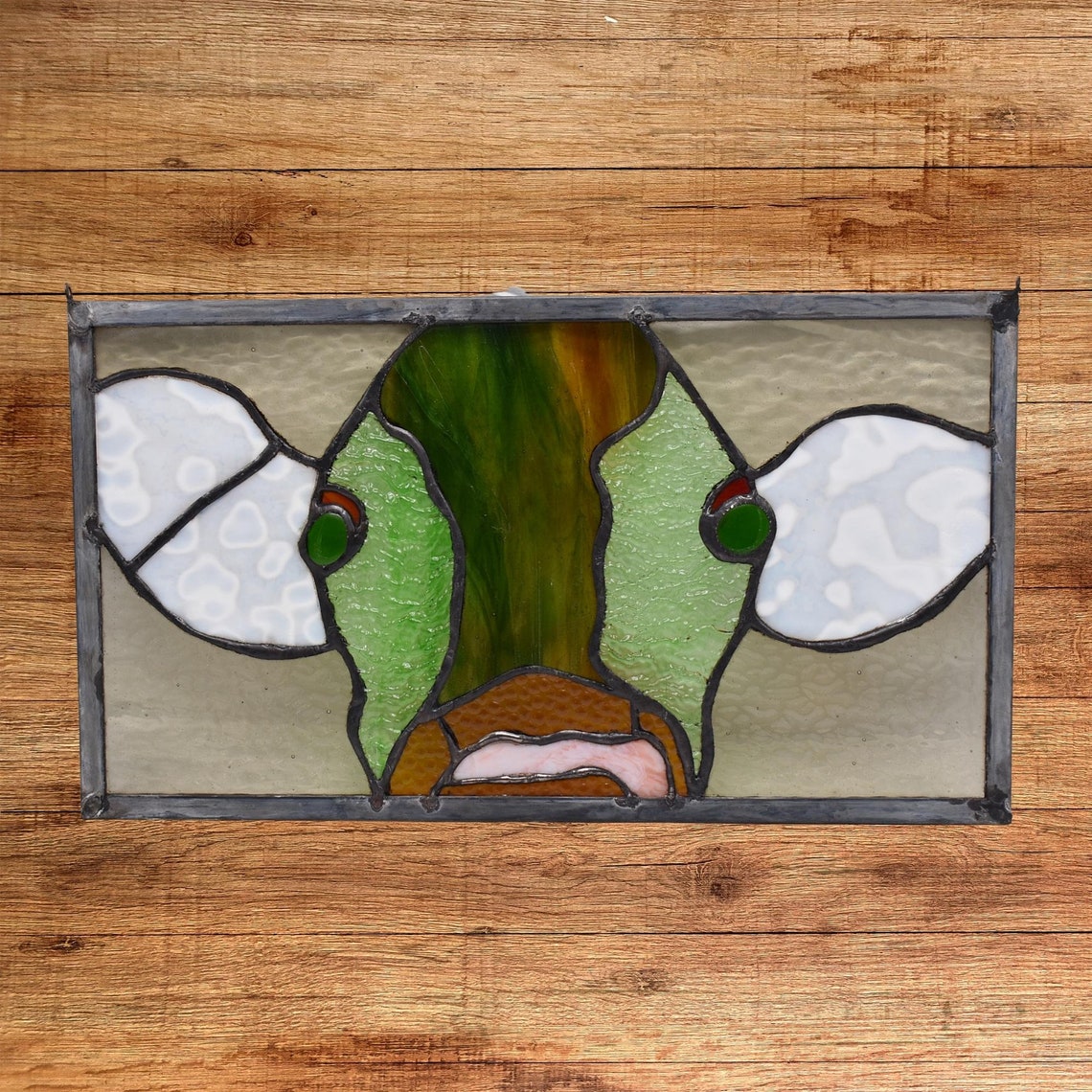 Farmhouse Stained Glass Panel Peeking Cow, Cow Stained Glass Panel ...