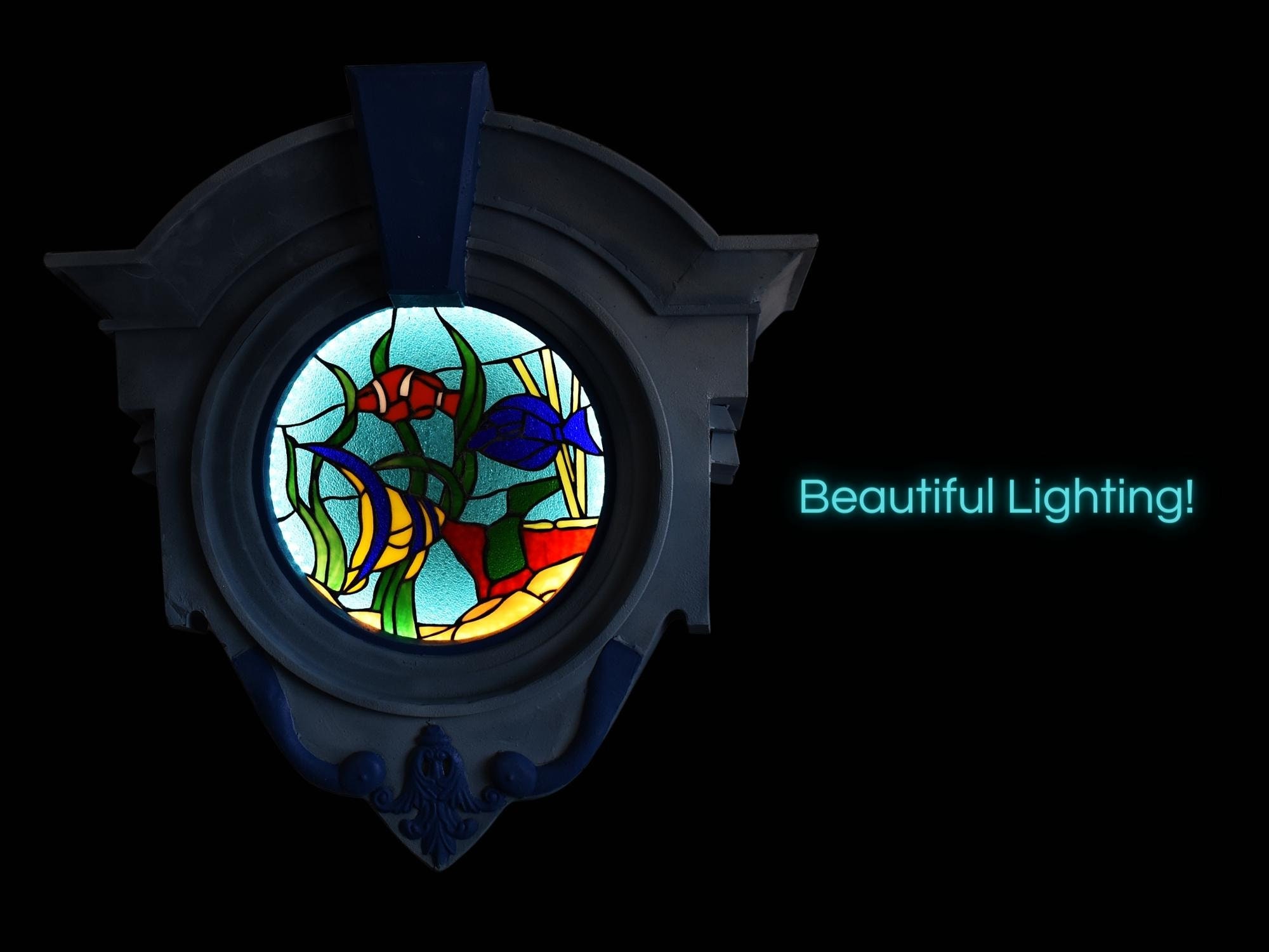 Coastal Stained Glass Portal Window Light Tropical Fish Wall Mount ...