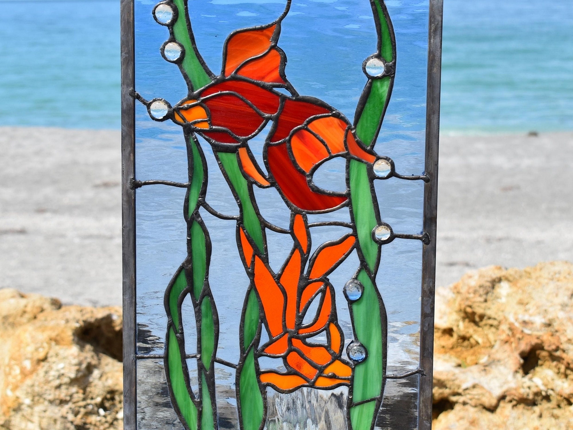 Tropical Beta Fish Stained Glass Window Panel Sidelight 3D Water ...