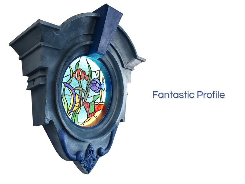 Coastal Stained Glass Portal Window Light Tropical Fish Wall Mount ...