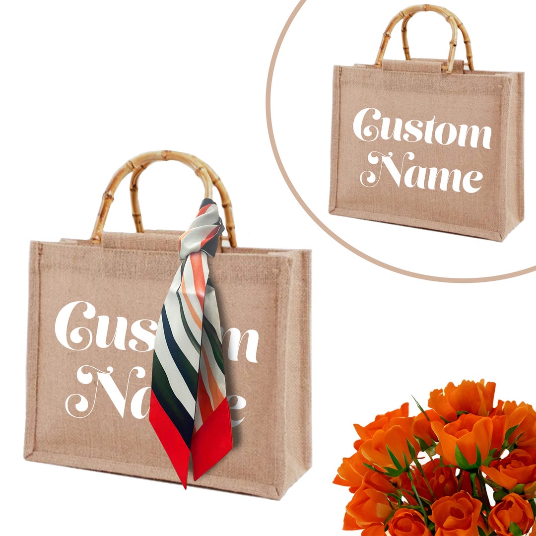 Custom Text Burlap Jute Shopping Bag DIY Handbag Girls Retro Portable ...