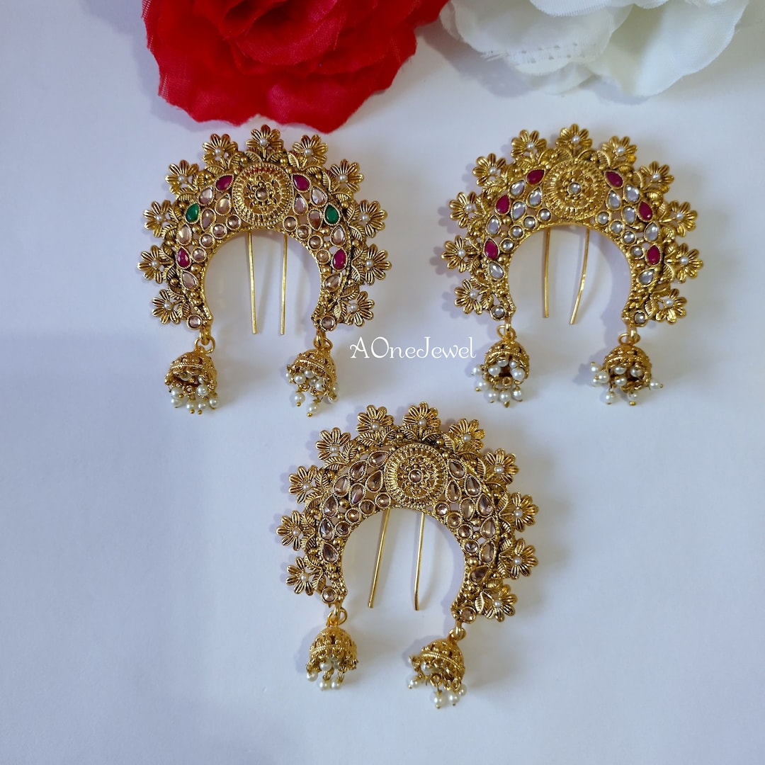 Golden Juda Pin , Hair Bun Brooch, Hair Jewellery, Hair Accessories ...
