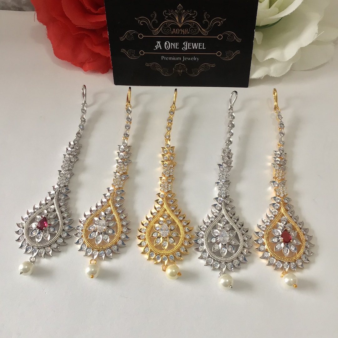 Indian CZ Diamond Silver Plated Tikka | Silver Tikka | Maang Tikka ...
