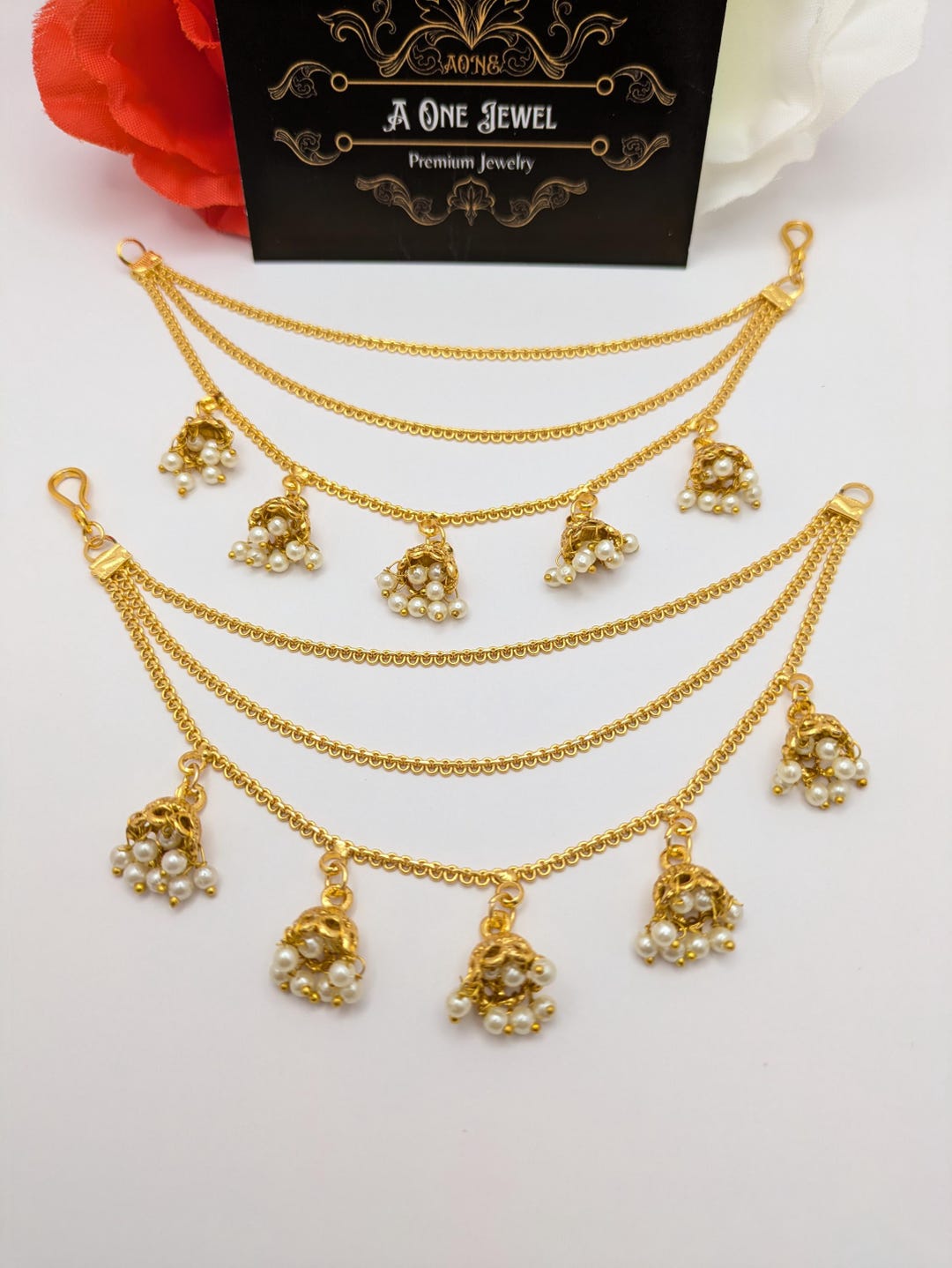 Gold Pearl Ear Chain, Jhumki Drop, Bahubali Style, Ear Support - Etsy