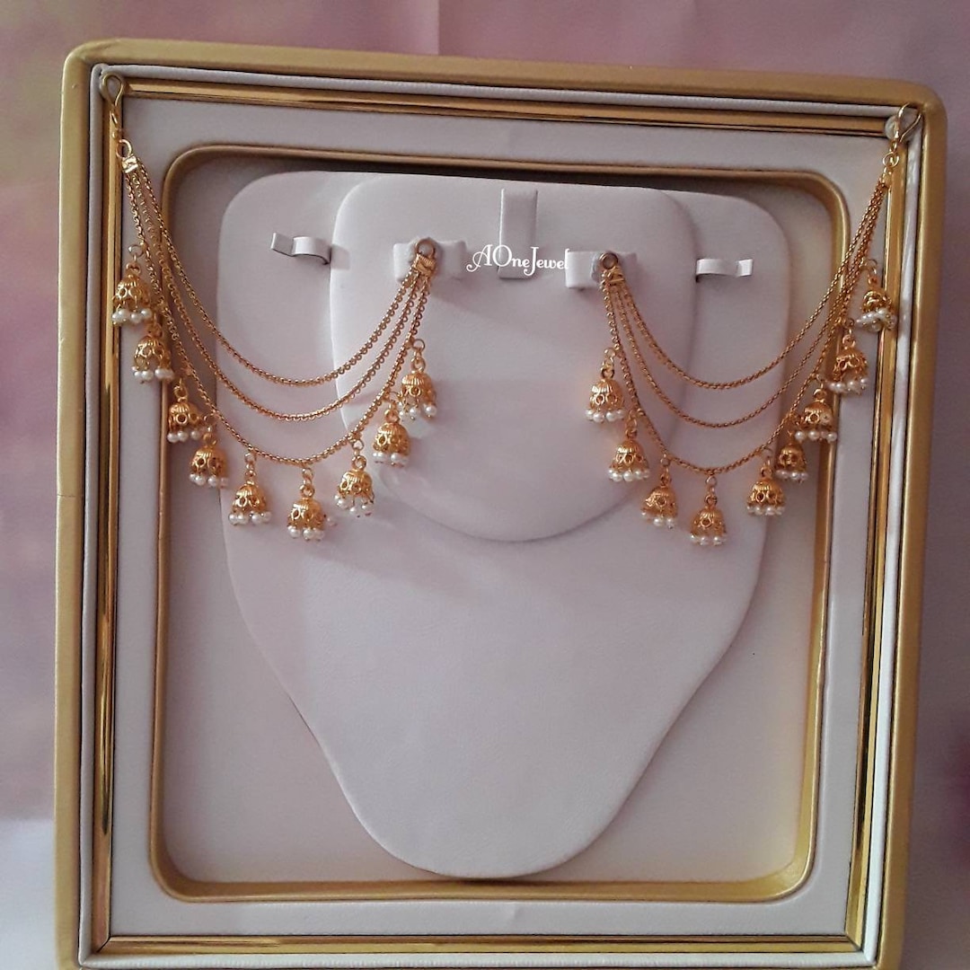 Sahara for Earrings, Gold Pearl Ear Chain, Ear Support, Detachable Ear ...