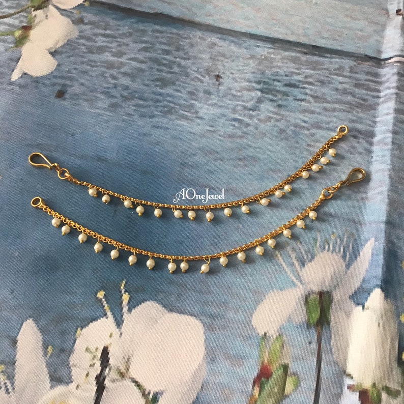 Sahara for Earrings 1 Line Gold Pearl Ear Chain Ear Support - Etsy