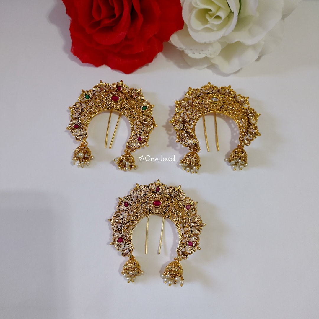 Golden Juda Pin , Hair Bun Brooch, Hair Jewellery, Hair Accessories ...
