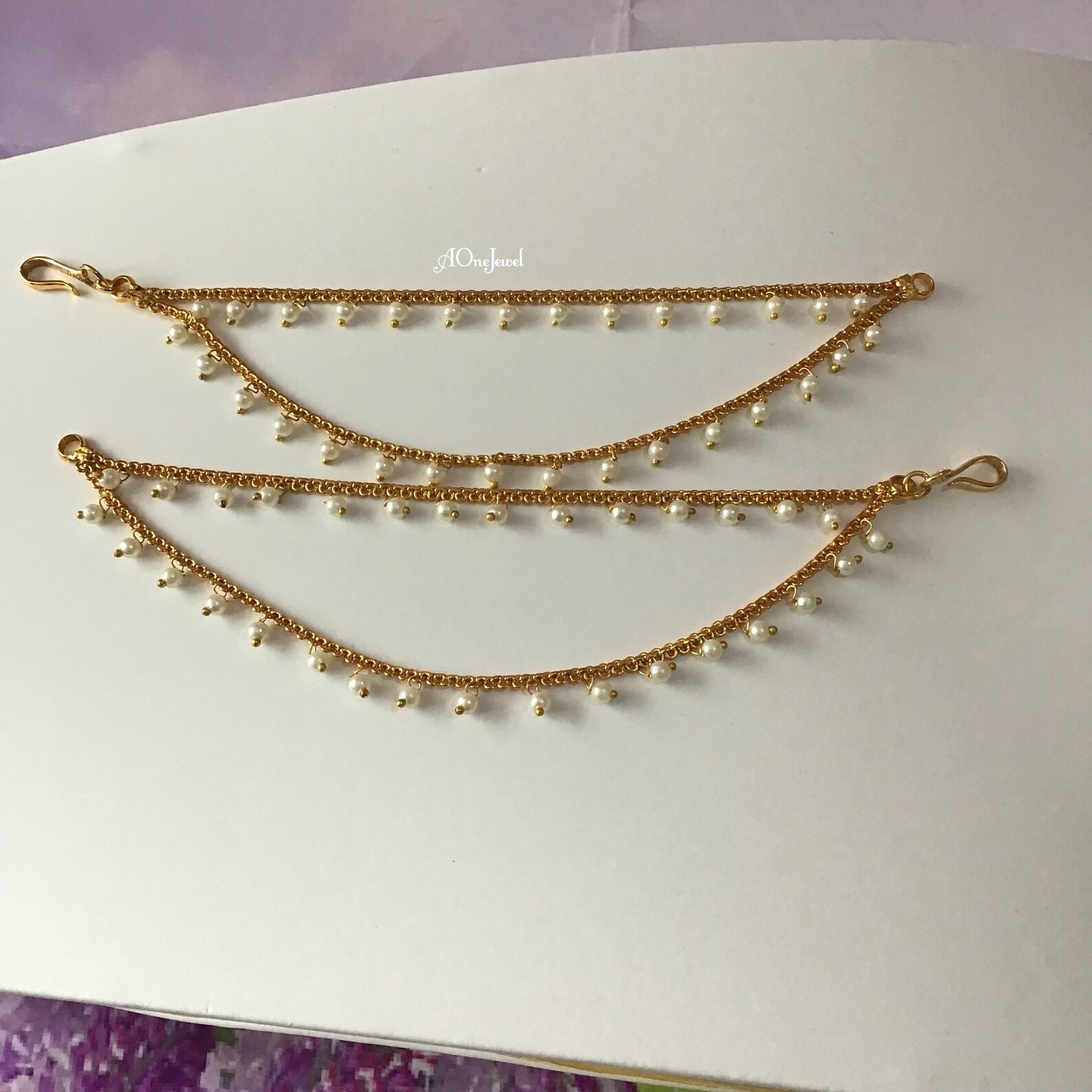 Gold Pearl Ear Chain, Indian Jewelry, Kaan Chain, 6 Inch, 1 Pair - Etsy