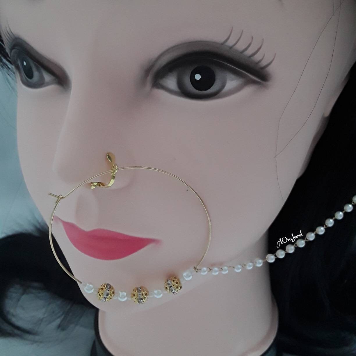 Indian Bollywood Style Pearl Nath Traditional Nose Ring - Etsy UK
