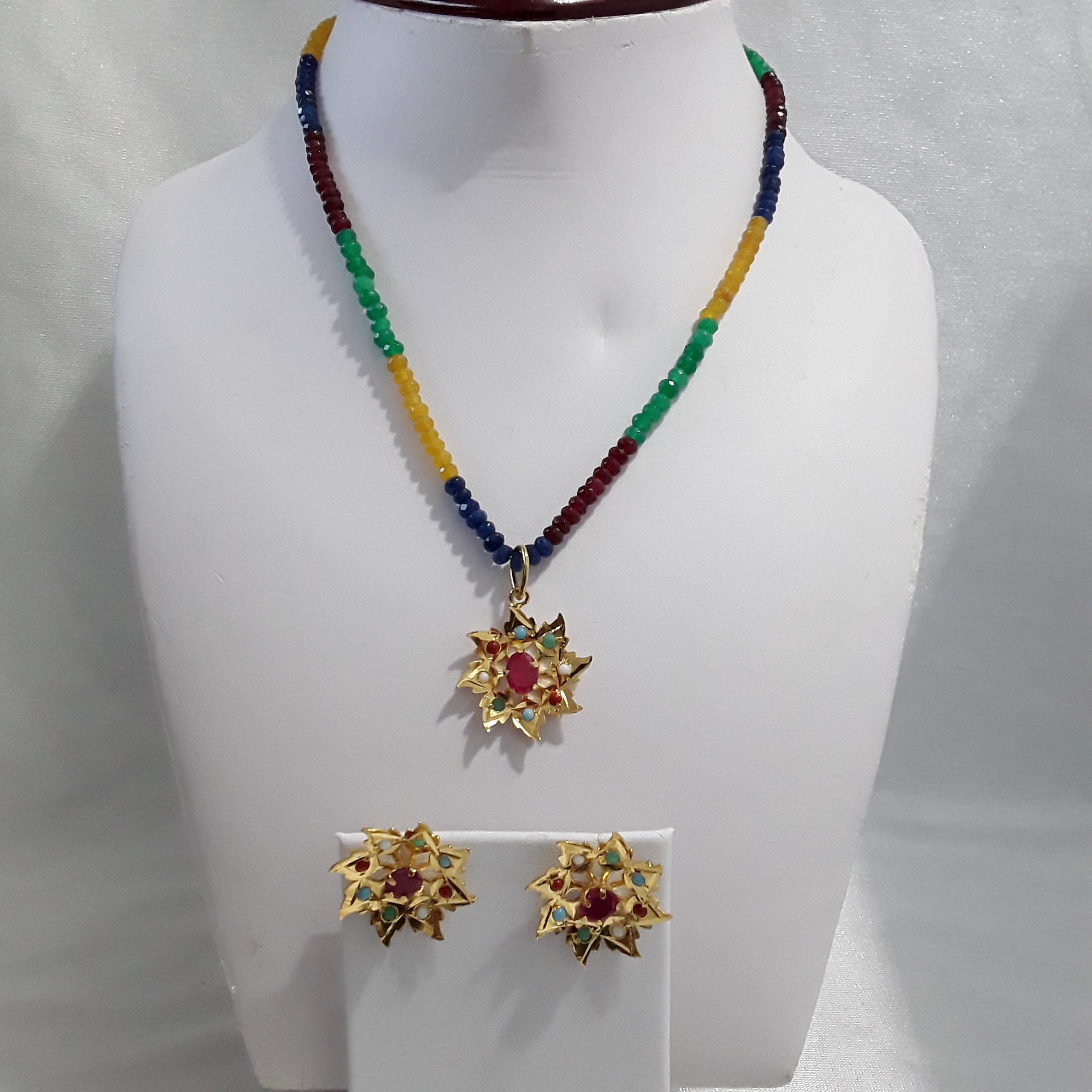 Indian Hyderabadi Jadau Karan Phool Mala Jewellery Set Pendant Necklace ... Indian Hyderabadi Jadau Karan Phool Mala Jewellery Set Pendant Necklace ...