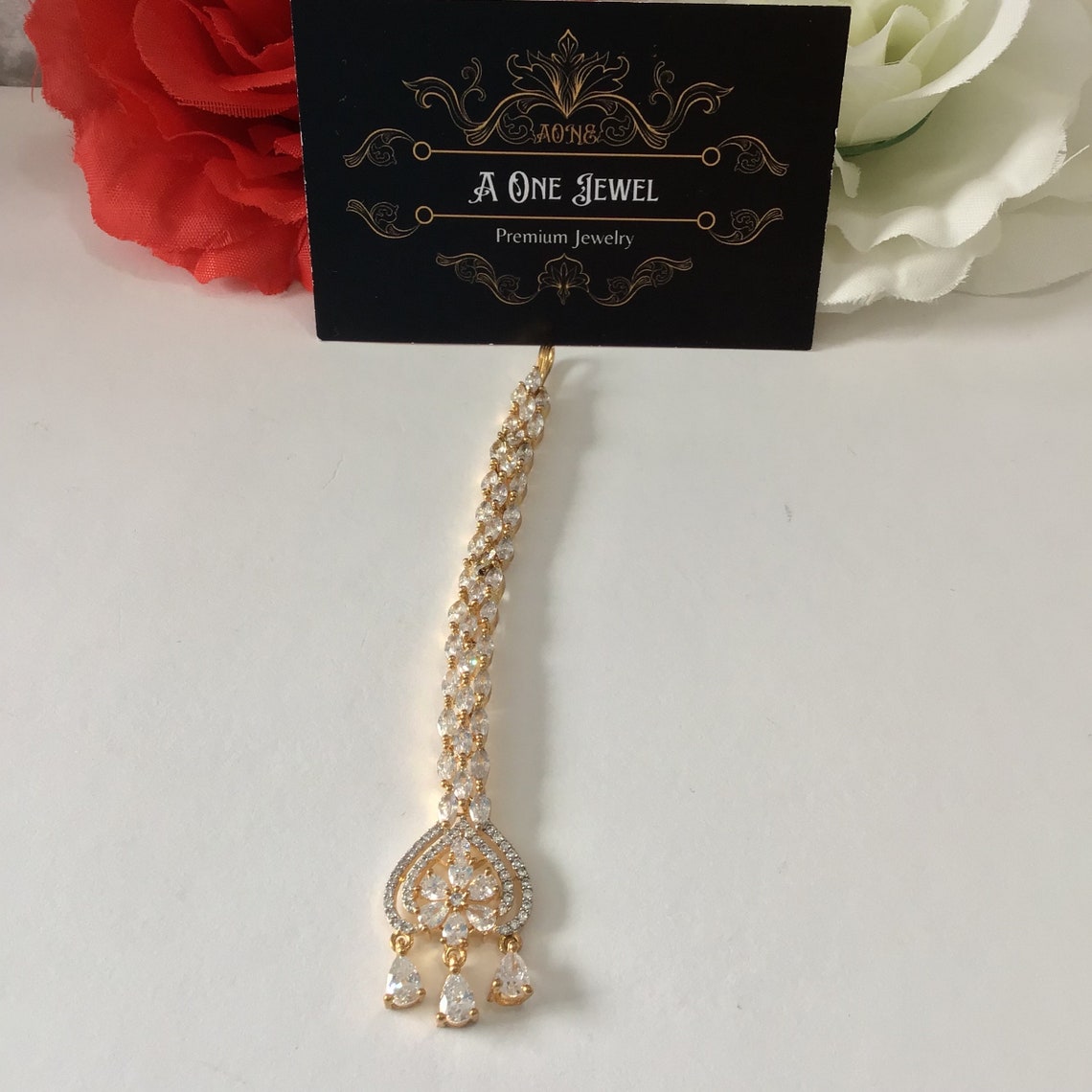 Gold Plated CZ Diamond Tikka | Indian Maang Tikka Forehead Jewelry - Etsy