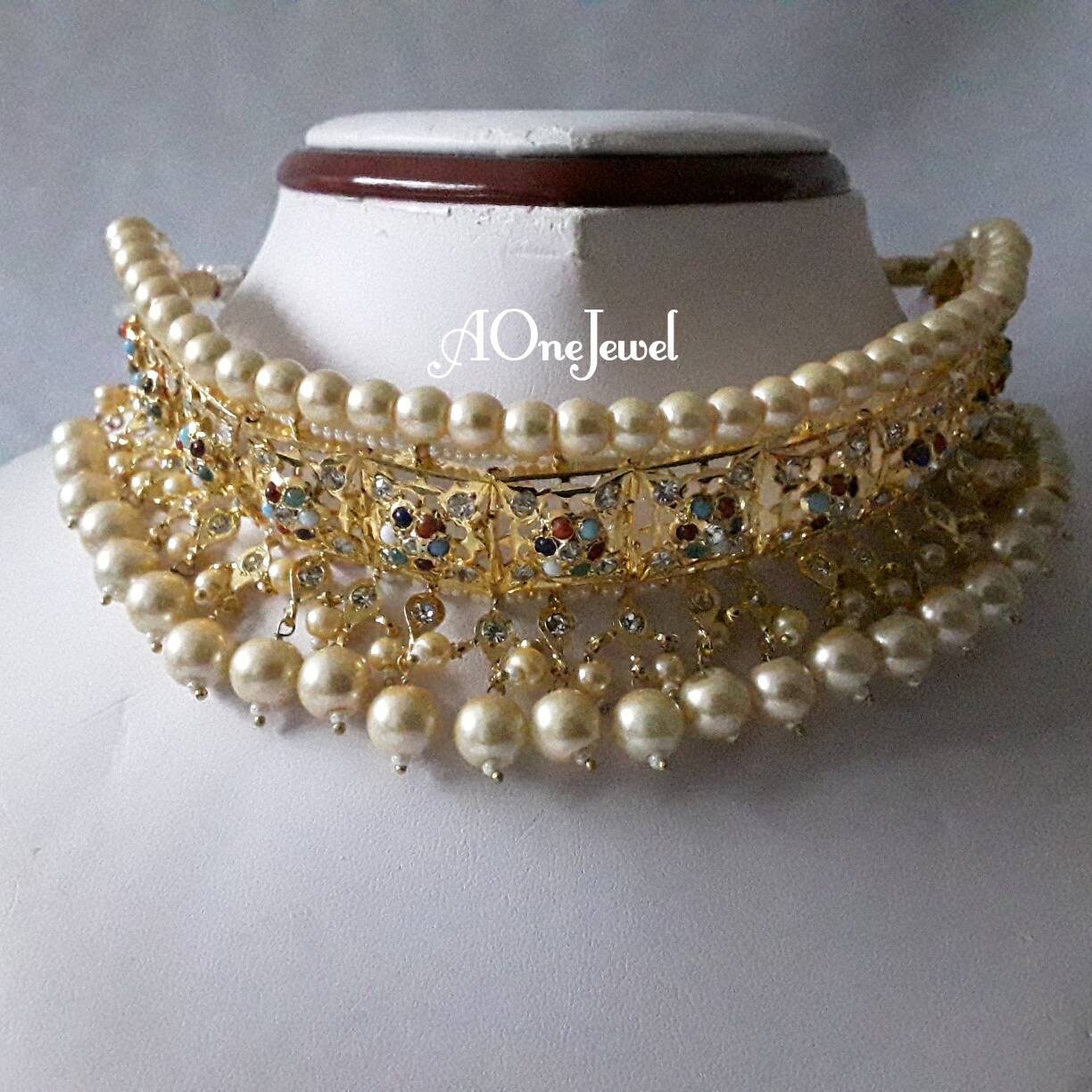 Gold Plated Jadau Choker Necklace Set With Jhumki Earrings - Etsy
