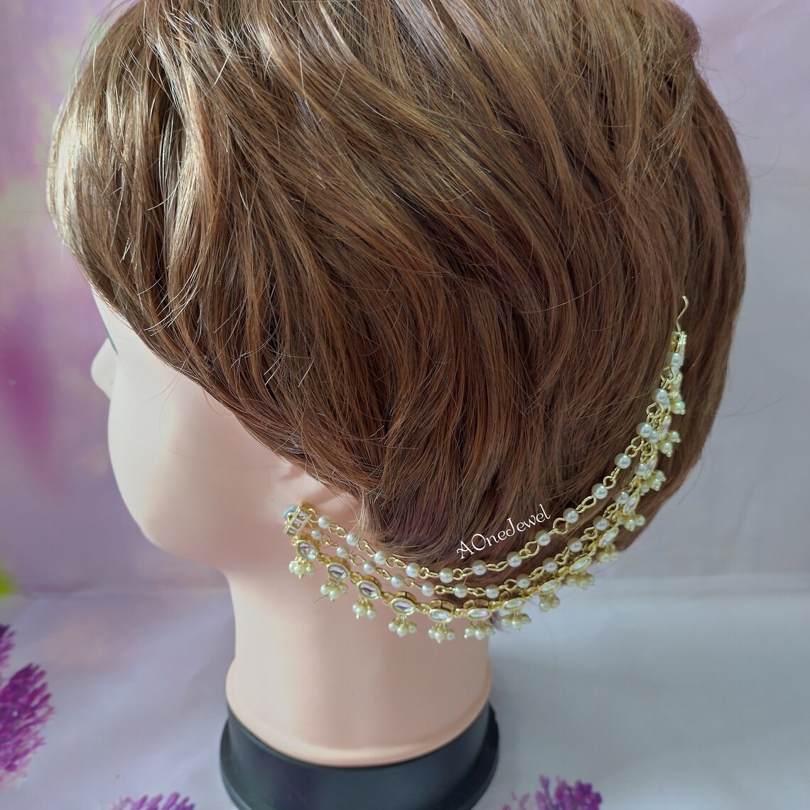 Sahara for Earrings, Light Gold Pearl Ear Chain, Ear Support ...