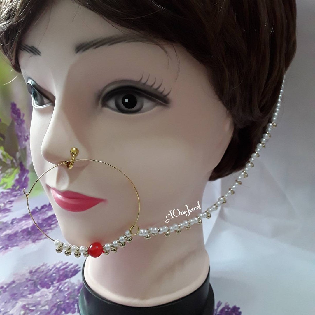 Indian Pearl Nath, Traditional Nose Ring, Pierced Nose Ring, Nose Ring ...