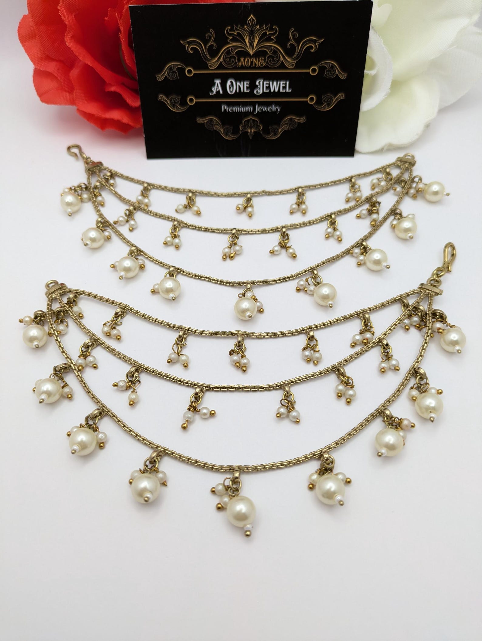 Antique Gold Pearl Ear Chain, Pakistani Earring Sahara, Indian Jewelry ...