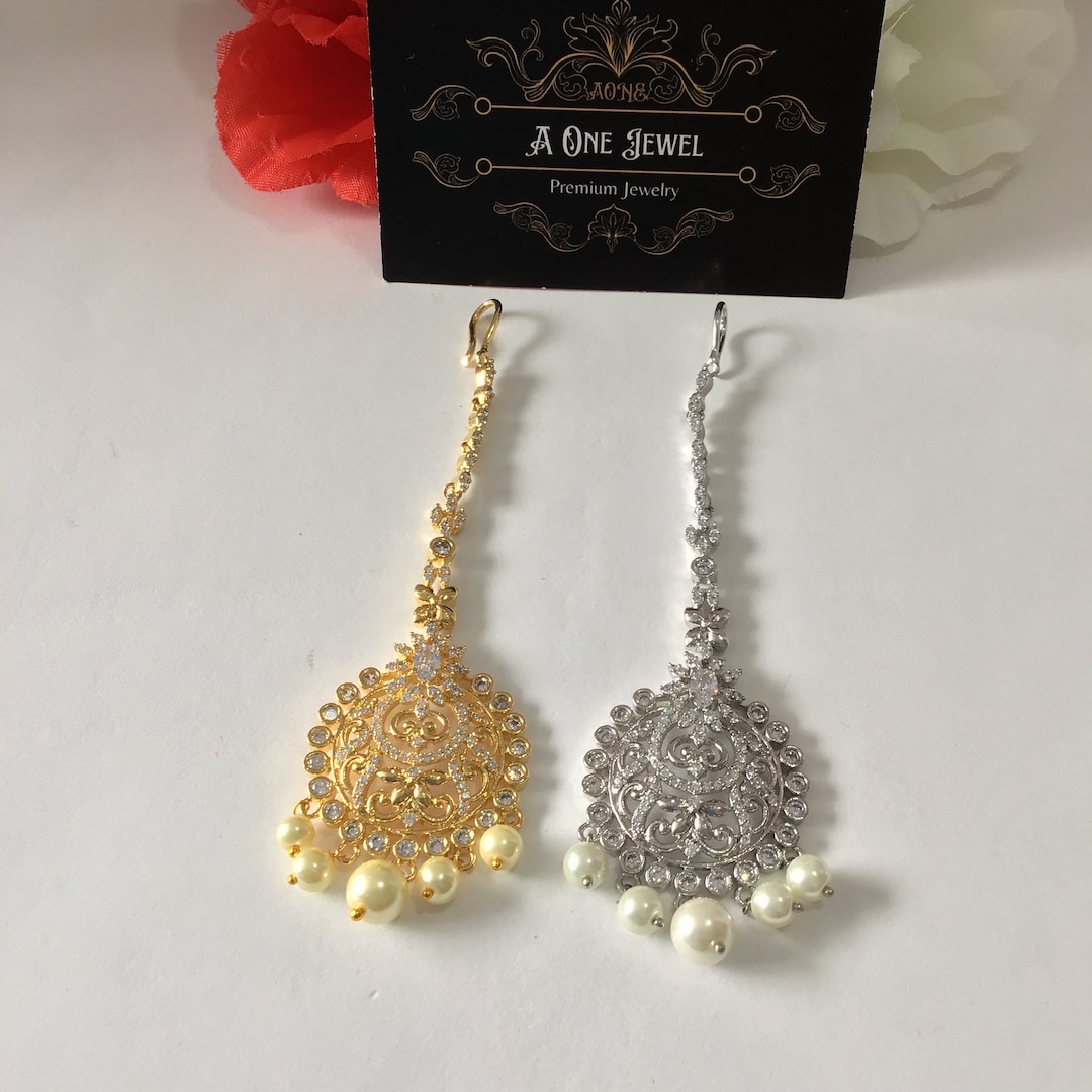 Indian CZ Diamond Silver Plated Tikka | Silver Tikka | Maang Tikka ...