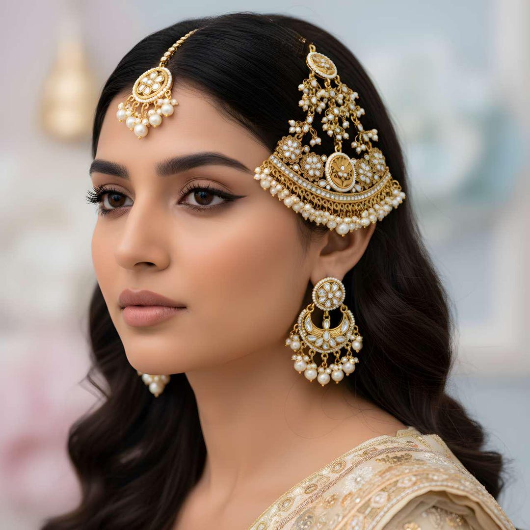 Indian Bridal Jhoomar - Gold Plated Side Tikka Headpiece - Pakistani ...