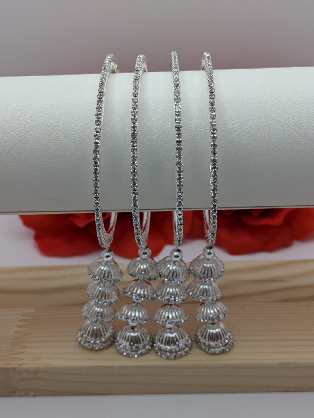 4PCS Indian Pakistani Silver Plated Rhinestone Bangles, Kangan, Bangles ...