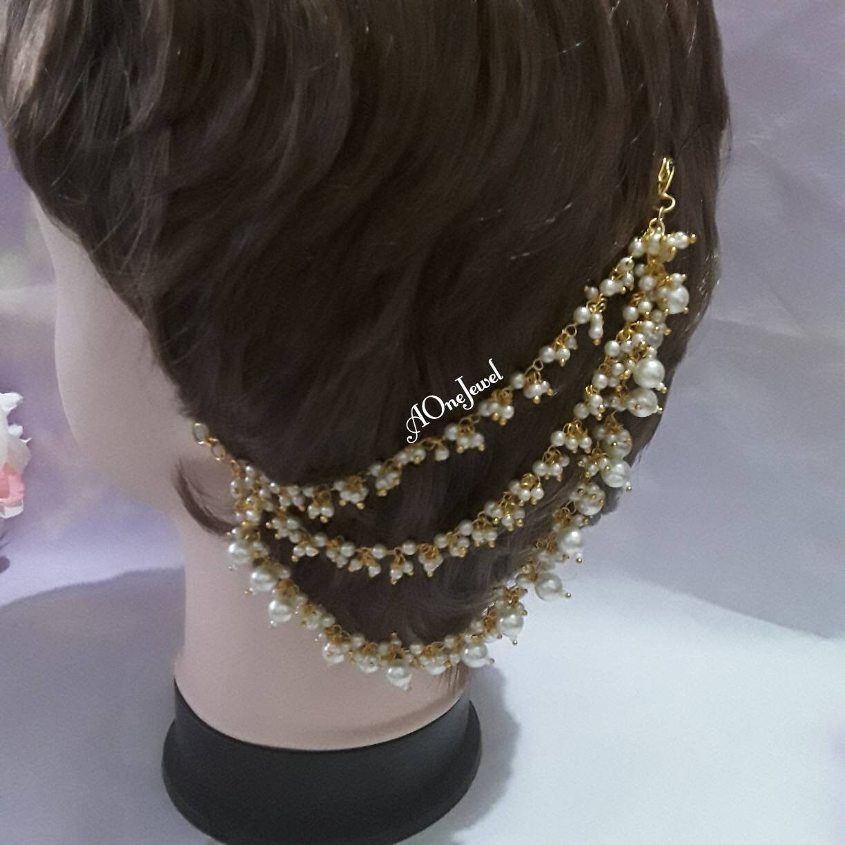 Sahara for Earrings, Gold Pearl Ear Chain, Ear Support, Detachable Ear ...