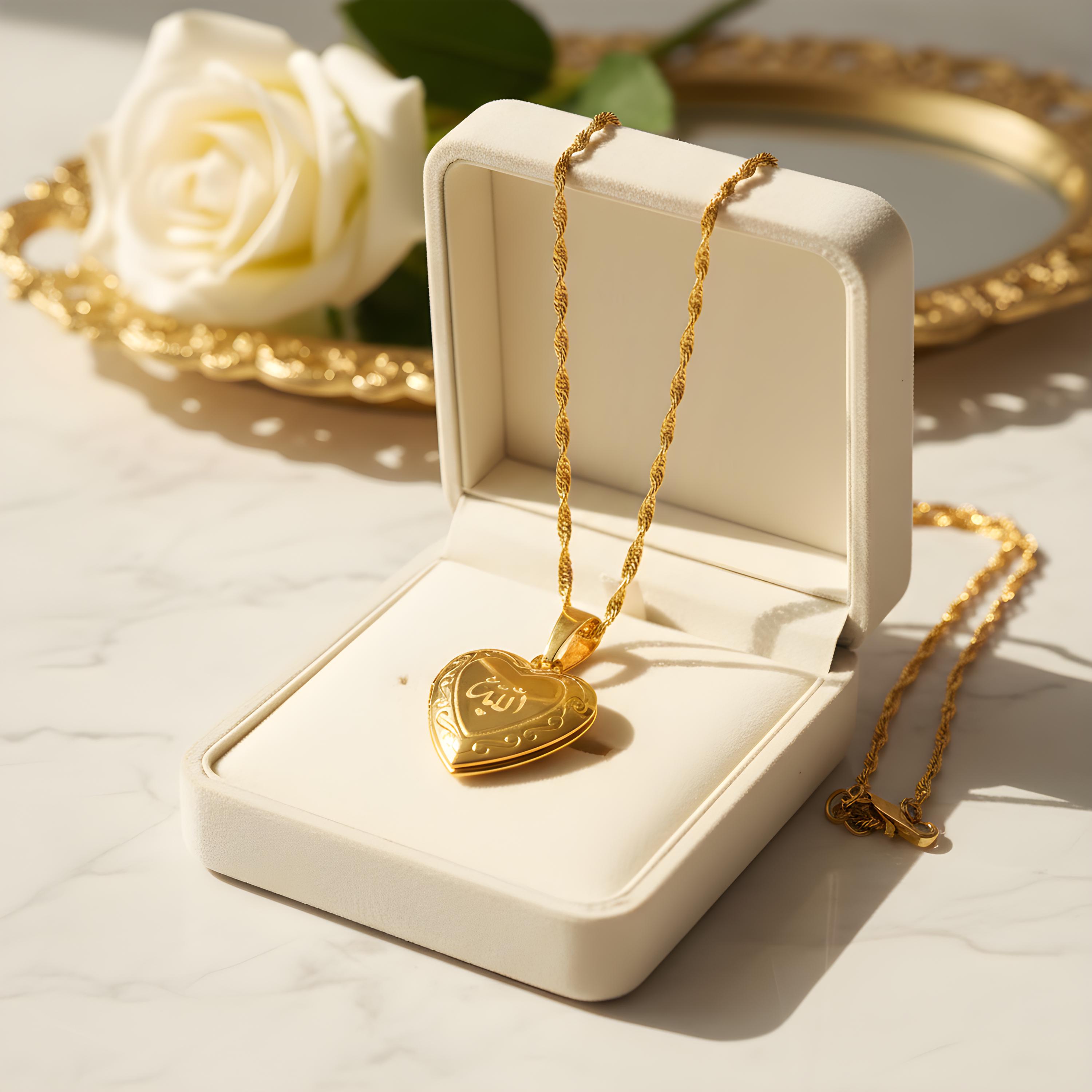 24K Gold Plated Allah Heart Necklace, Islamic Jewelry - Etsy