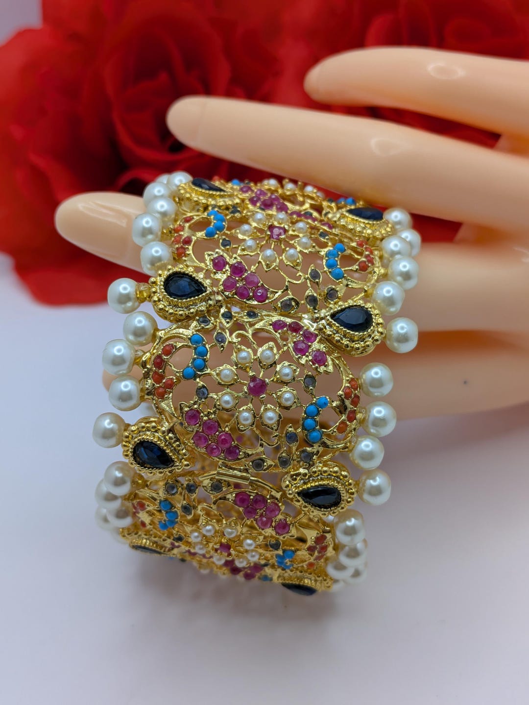 1PC Indian Pakistani Gold Plated Nauratan Bangle Size 2.2, Kangan ...