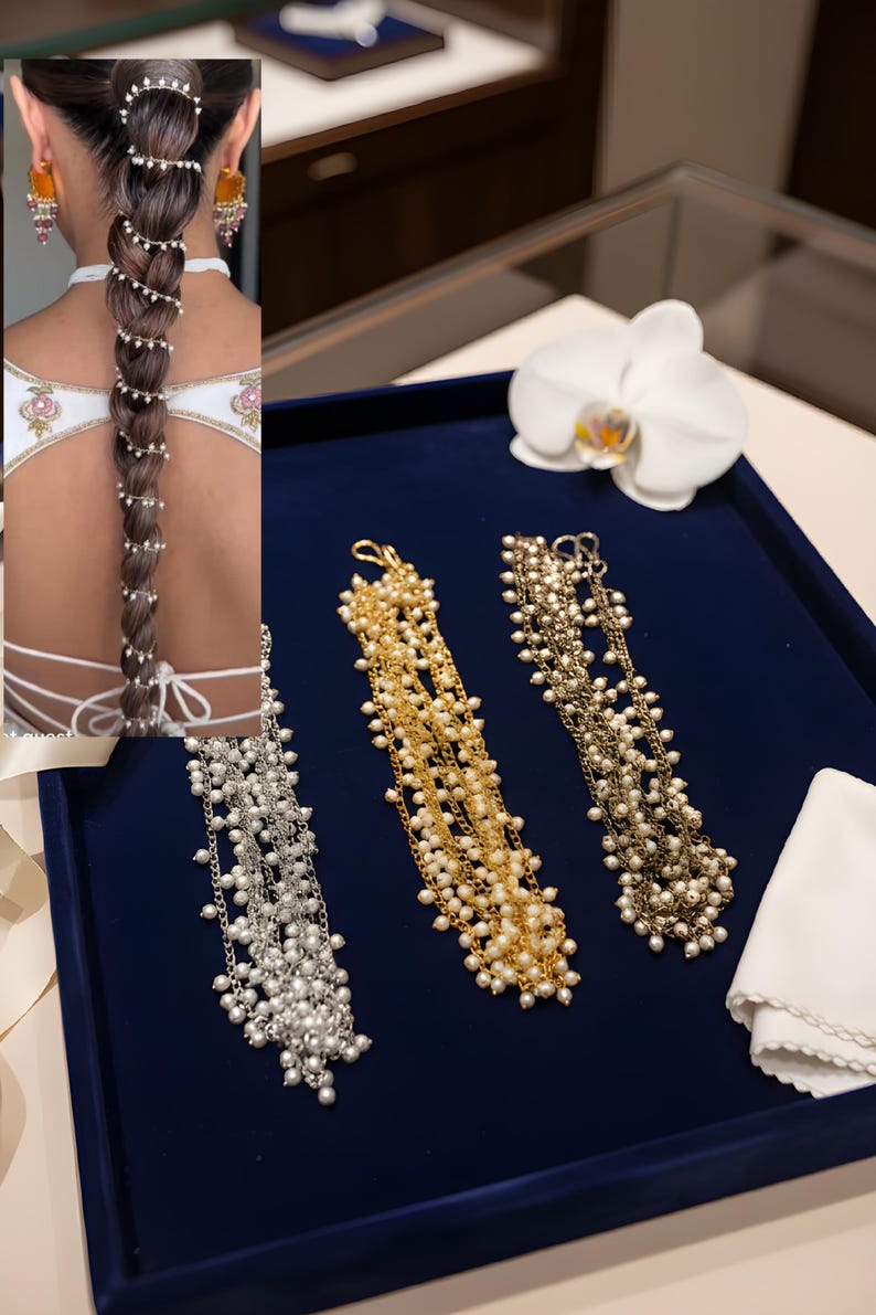 48 Inches Pearl Choti Chain. Hair Jewelry, Hair Accessories, Braid ...