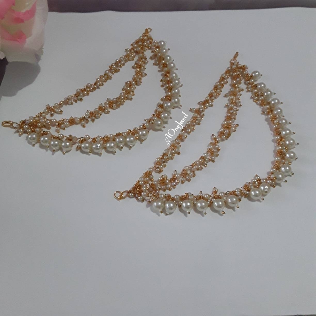 Sahara for Earrings, Gold Pearl Ear Chain, Ear Support, Detachable Ear ...