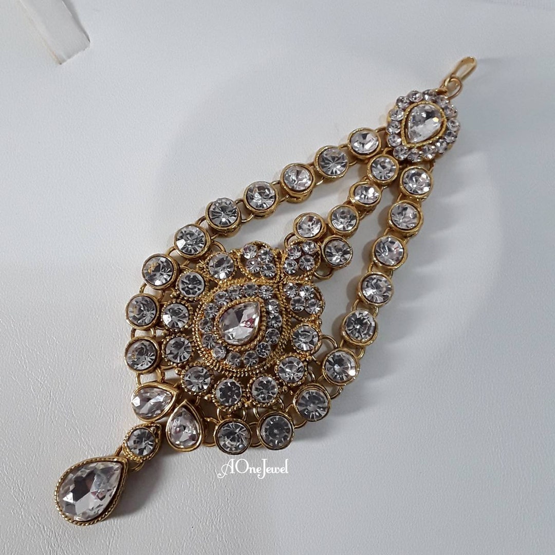 Indischer Bollywood Braut Vergoldet Kundan Kopf Stück Schmuck, Jhoomer ...