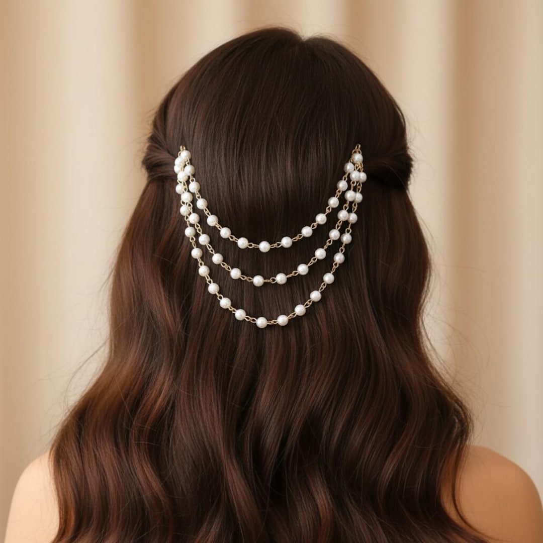Gold Plated Pearl Hair Chain, Bridal Braid Jewelry - Etsy