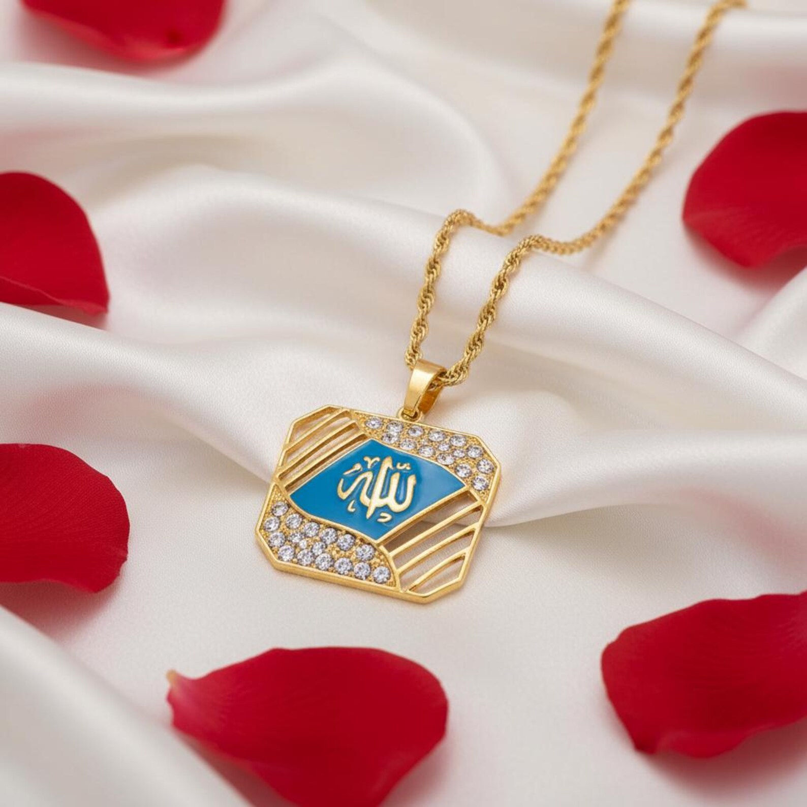 24K Gold Filled Allah Necklace, Turquoise Enamel Islamic Jewelry - Etsy