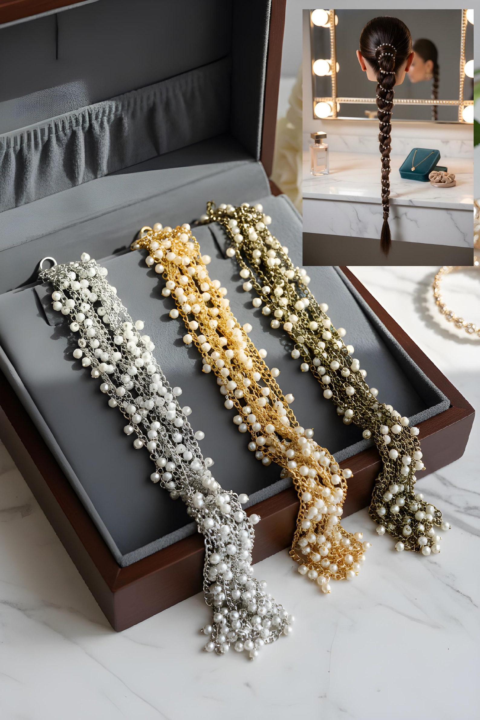 48 Inches Pearl Choti Chain. Hair Jewelry, Hair Accessories, Braid ...
