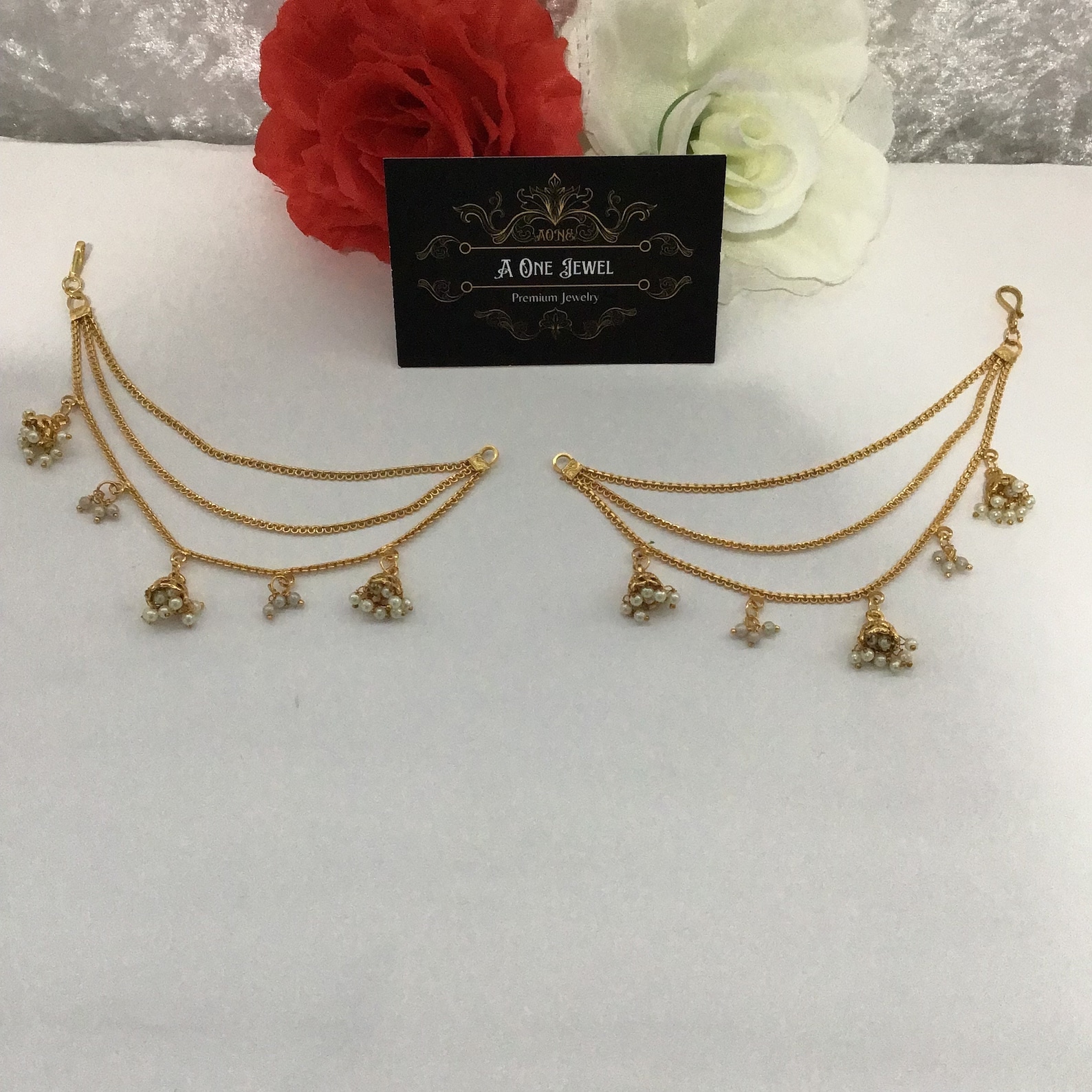 Gold Pearl Ear Chain, Indian Pakistani Jewelry, Detachable Sahara ...