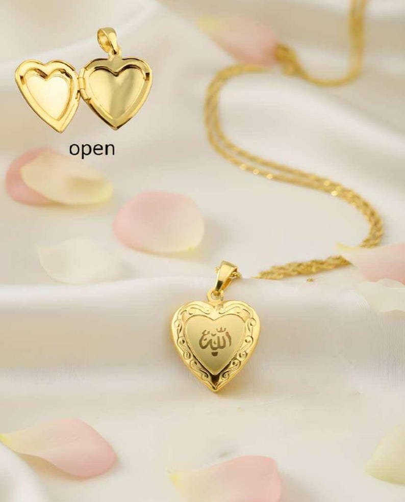 24K Gold Plated Allah Heart Necklace, Islamic Jewelry - Etsy
