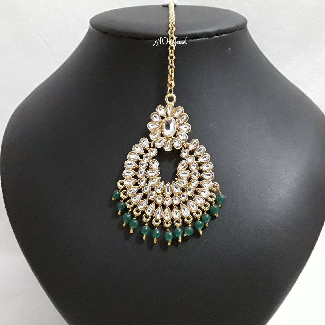 Kundan Chandbali Earrings and Maang Tikka Set, Indian Jewelry - Etsy UK