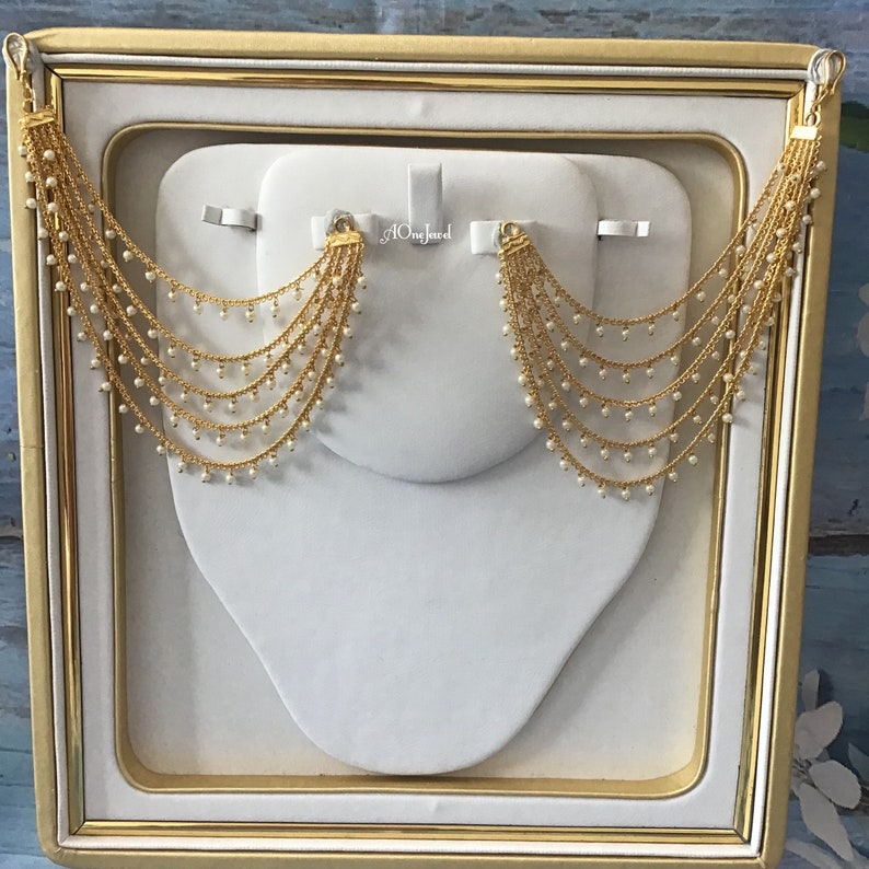 Sahara for Earrings Gold Pearl Ear Chain Ear Support - Etsy