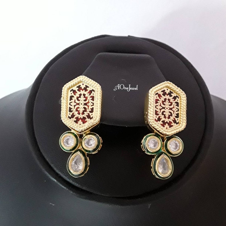 Indian Jaipuri Maroon Thewa Pearl Kundan Necklace Earrings - Etsy UK