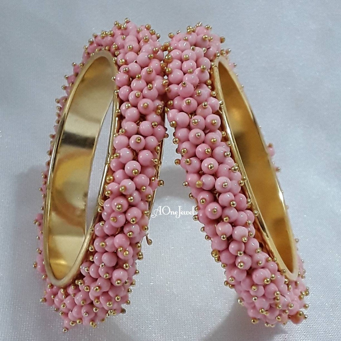 2pcs Pearl Bangles, Gajra Bangles, Kangan, Kara, Bollywood Bangles ...