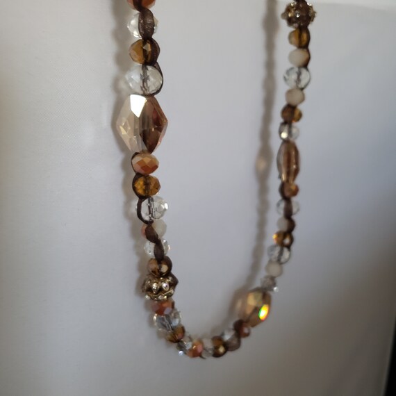 Beige Crystal and Tan Bead Necklace | Etsy