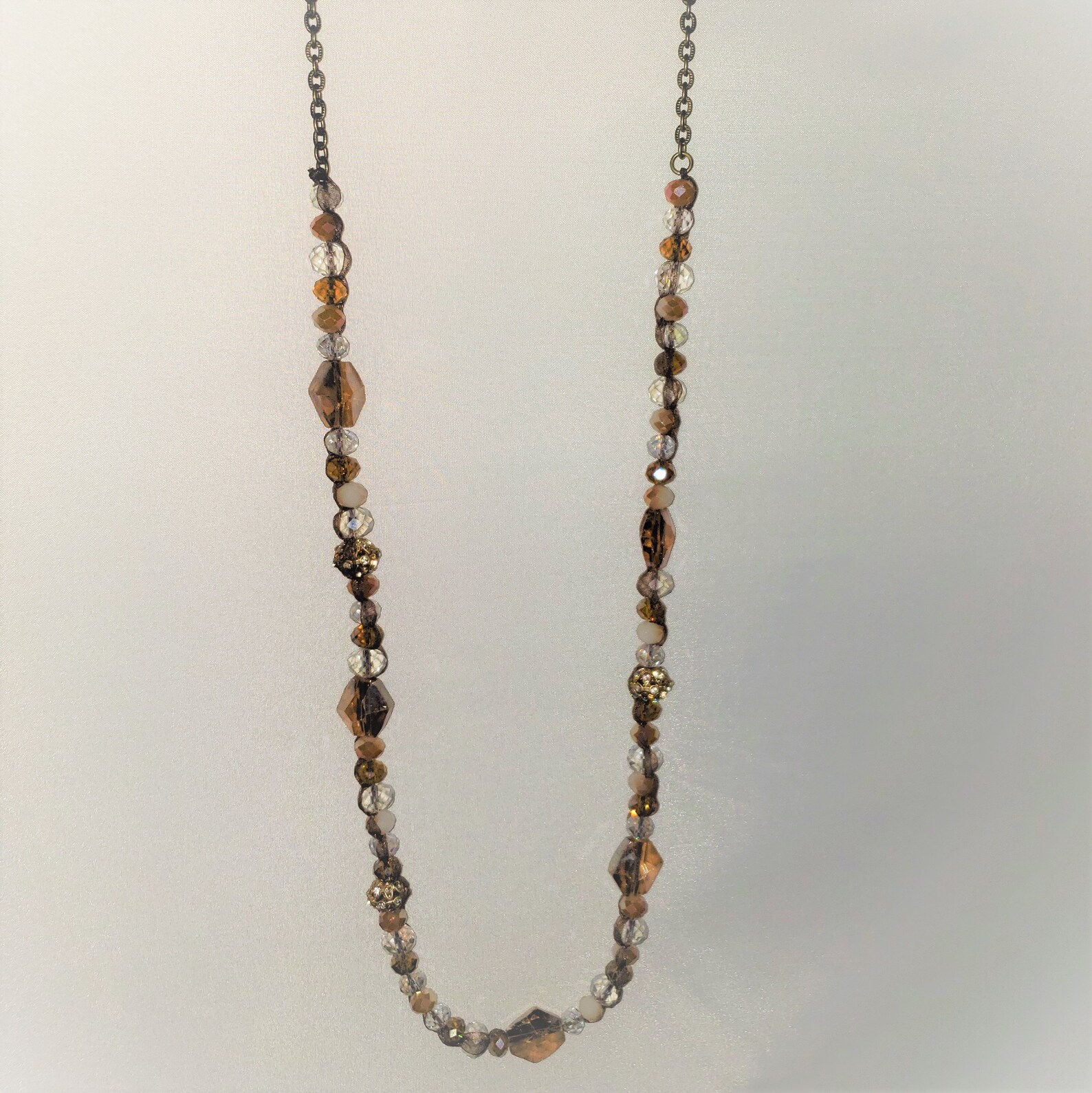 Beige, Crystal and Tan Bead Necklace - Etsy