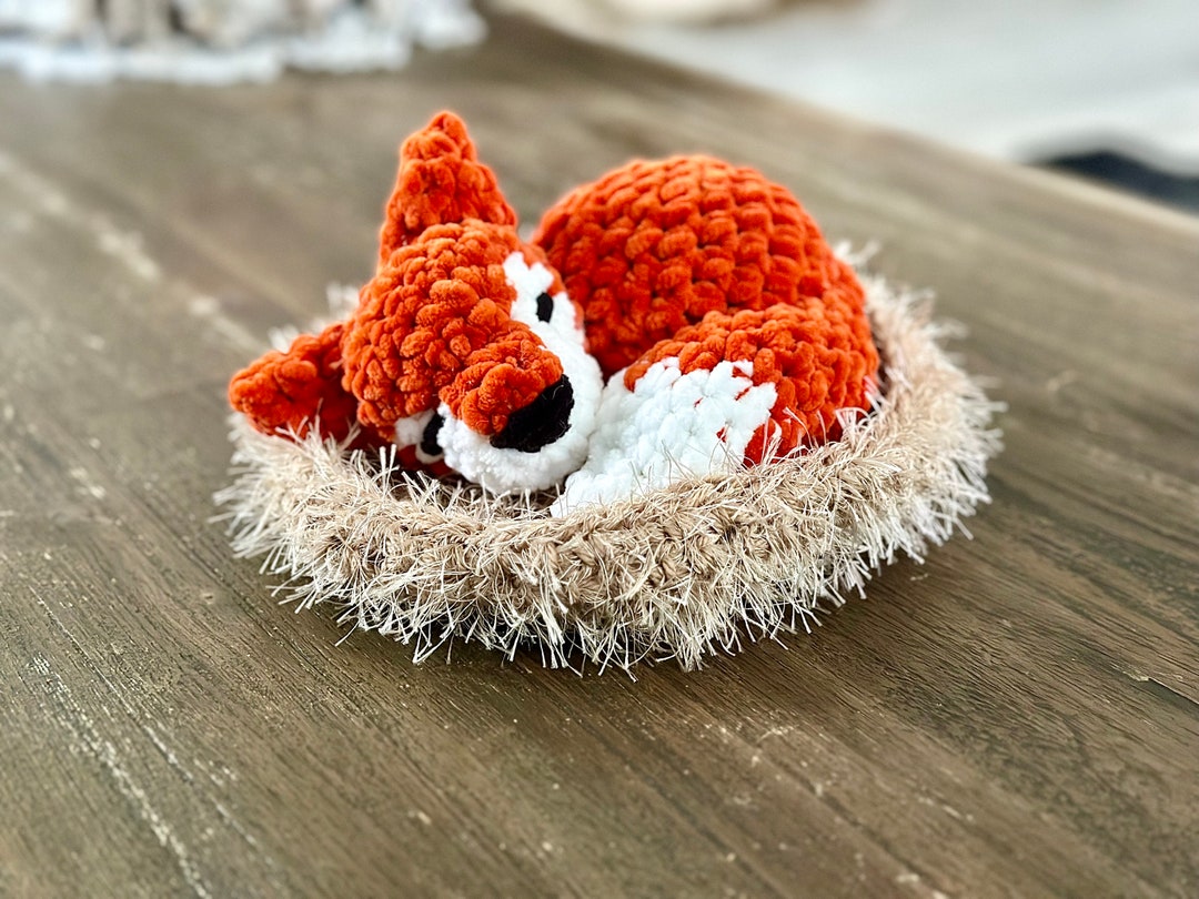 Crocheted Fox With Fluffy Bed, Baby Fox, Crochet Toy, Cuddly Toy ...