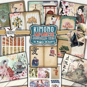 Japanese Women Kimono Journal Kit, Journal Page, Asian Journal Pack ...