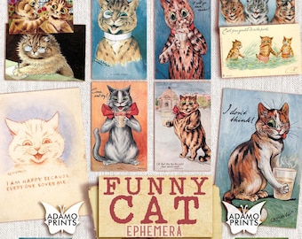Sassy Cat Ephemera Kit Cards Printable Images Vintage Art | Etsy Canada