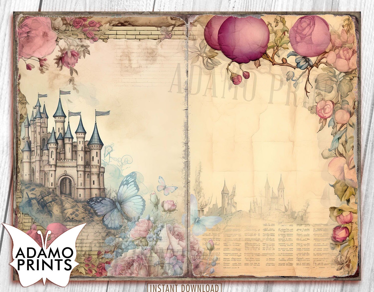 Fairy Tale Flower Junk Journal Kit: Printable Background Paper (digital ...