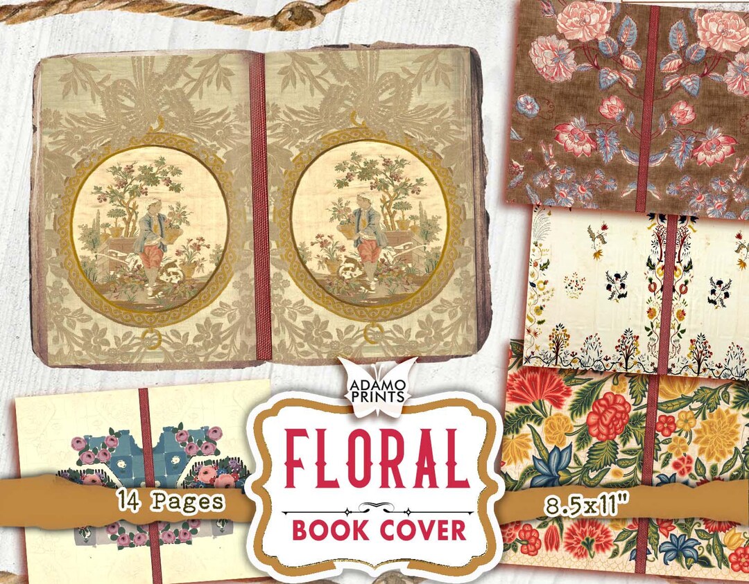 Floral Book Cover, Flower Bookbinding Journal, Vintage Book Cover ...